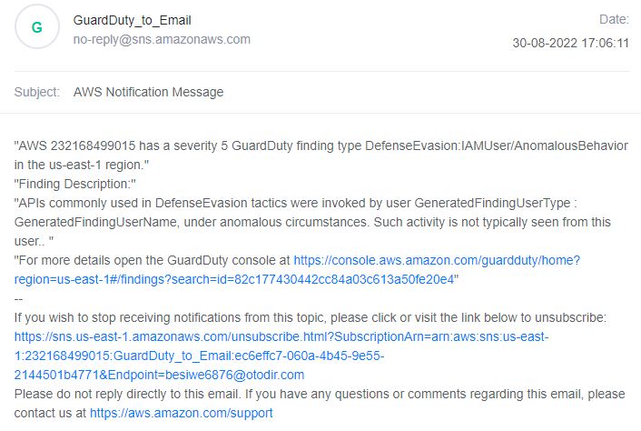 Using Amazon GuardDuty: CloudWatch Alerts