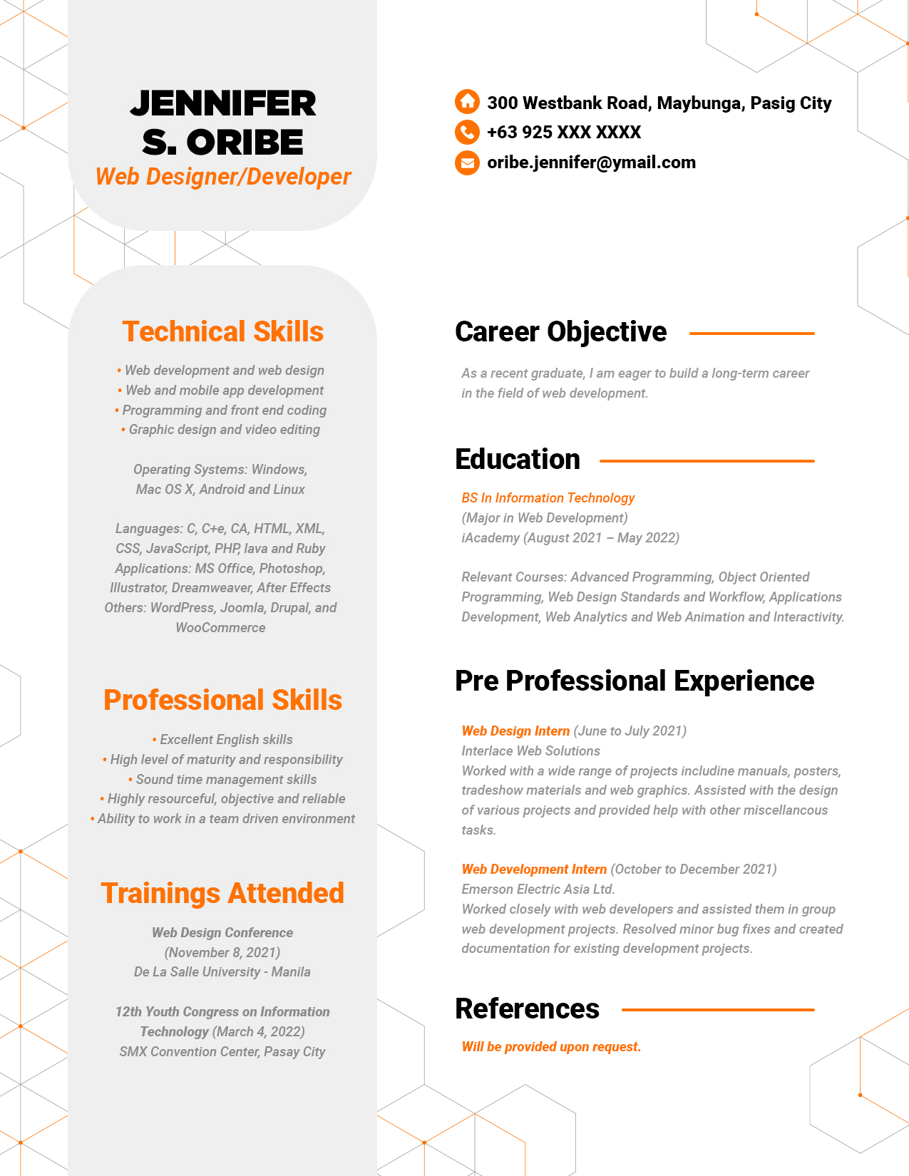Resume Sample Format For Ojt