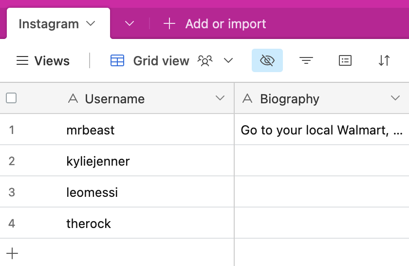 Scrape Instagram into Airtable using RapidAPI Instagram Scraper