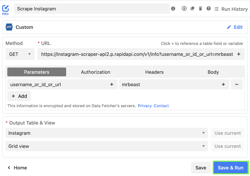 Scrape Instagram into Airtable using RapidAPI Instagram Scraper