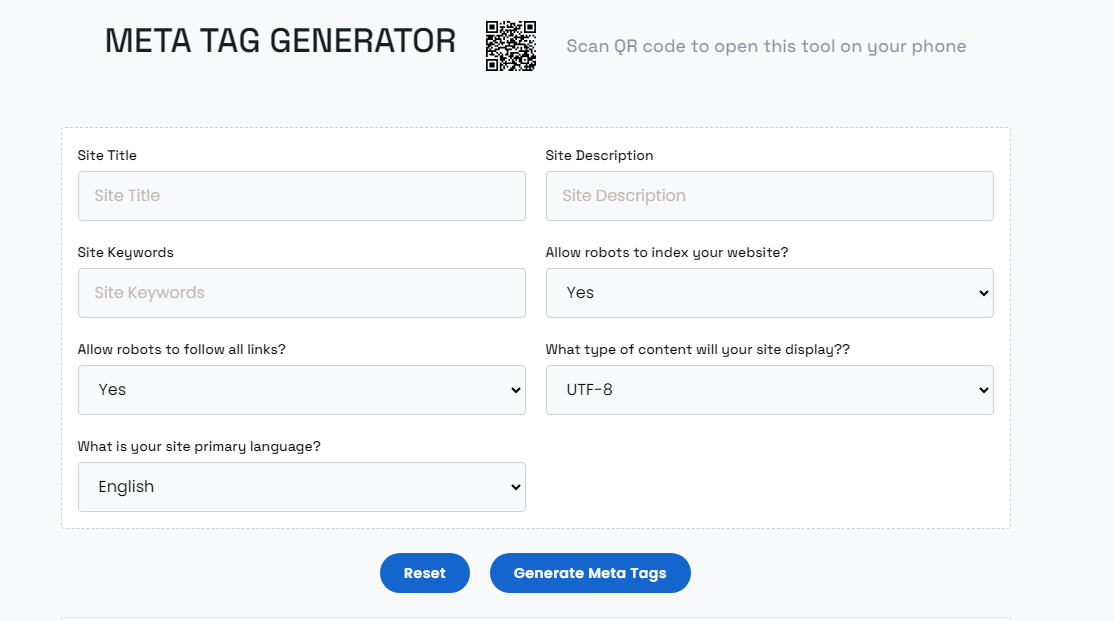 Free Meta Tag Generator