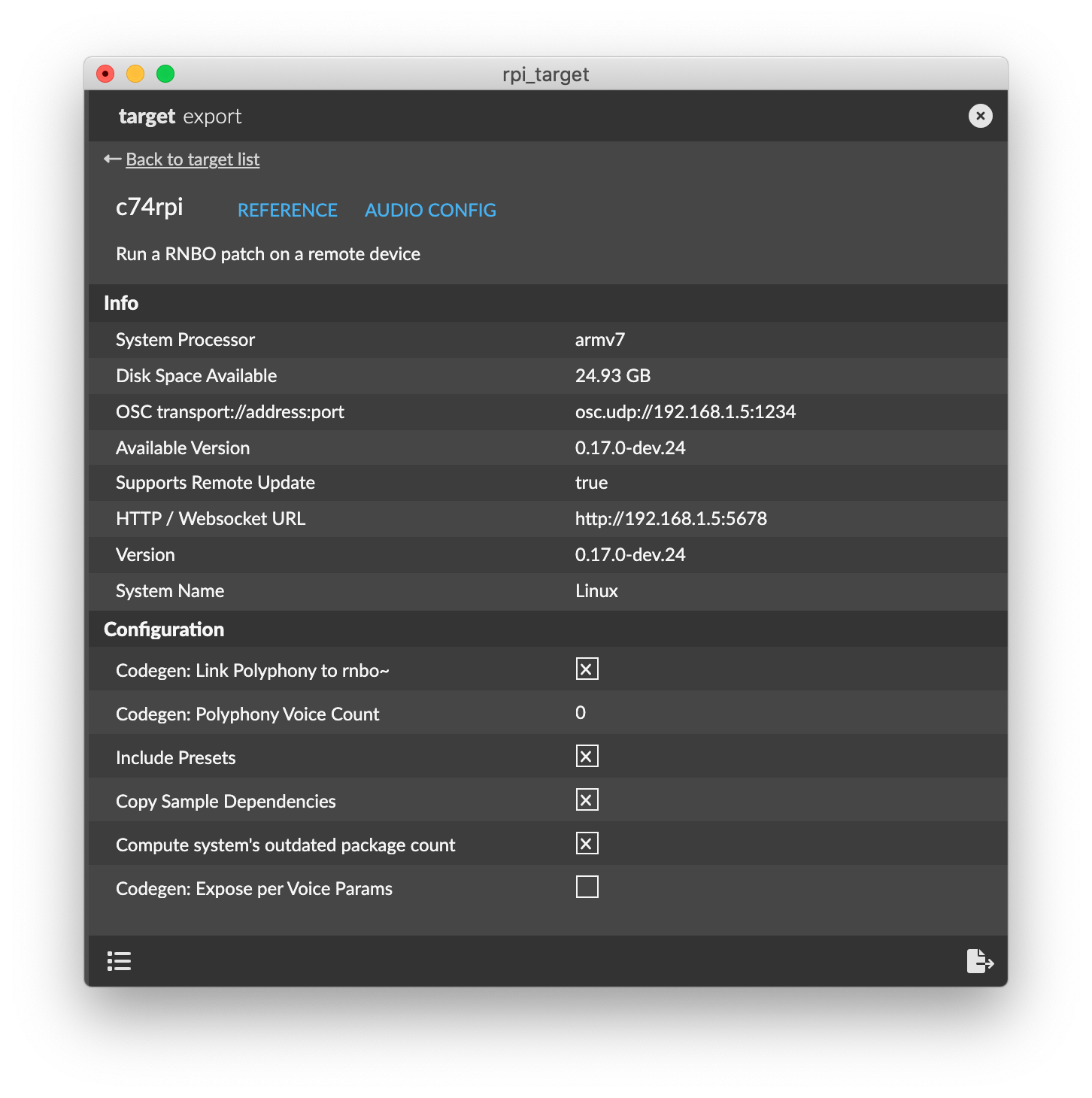 Exporting to the Raspberry Pi Target | Cycling '74