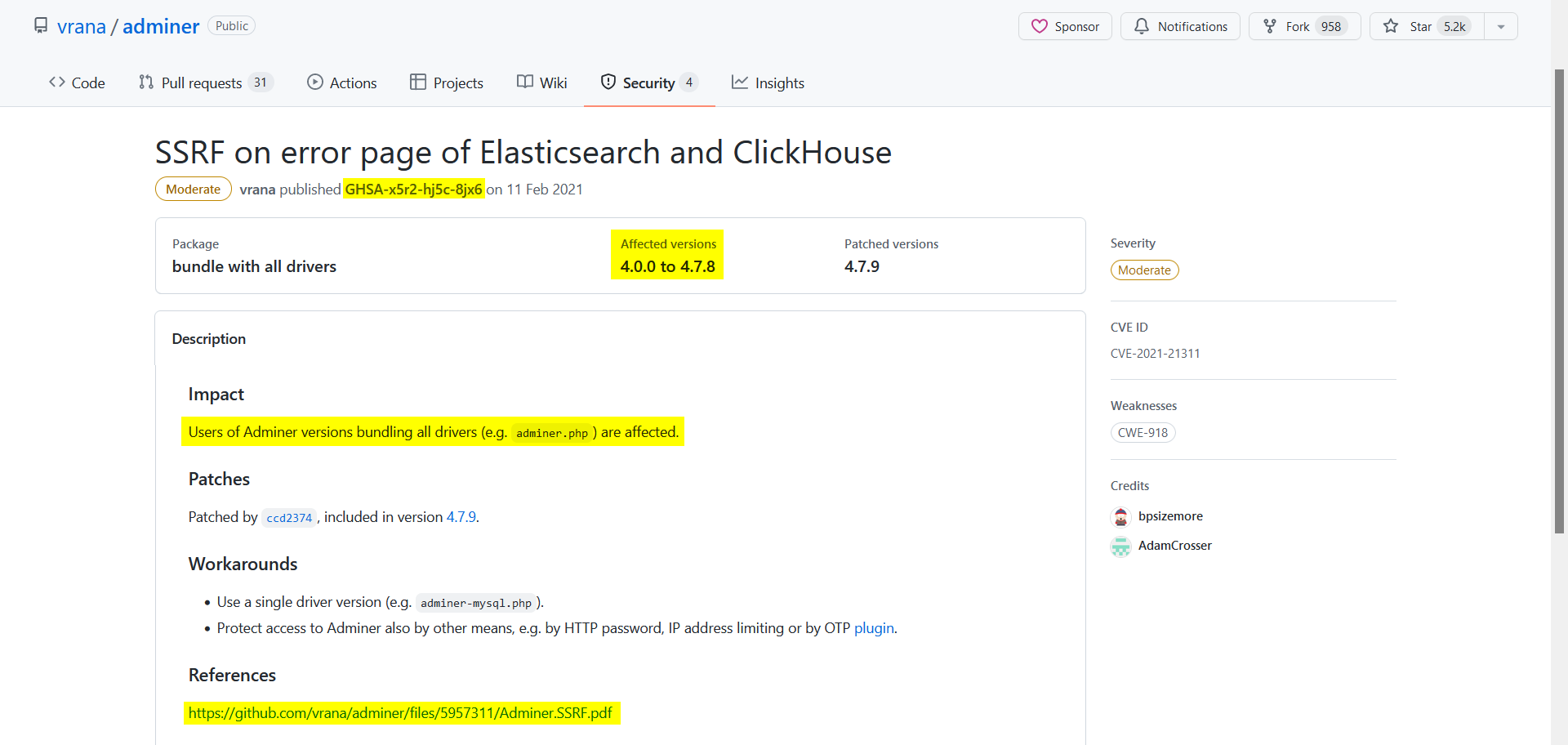 Adminer SSRF Vulnerability (CVE-2021–21311)