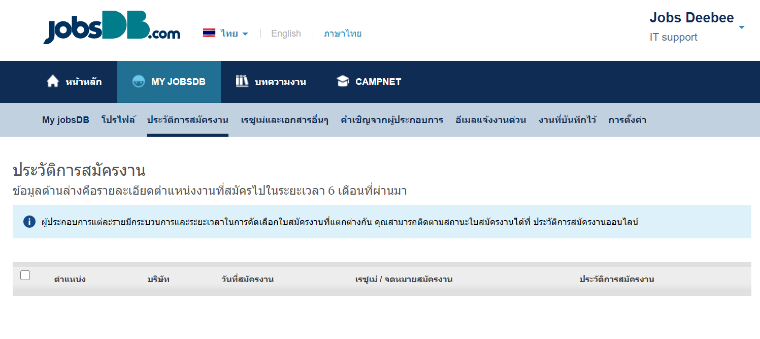 ฟังก์ชั่น Application History ช่วยคุณจำประวัติการสมัครงาน - Jobsdb ไทย