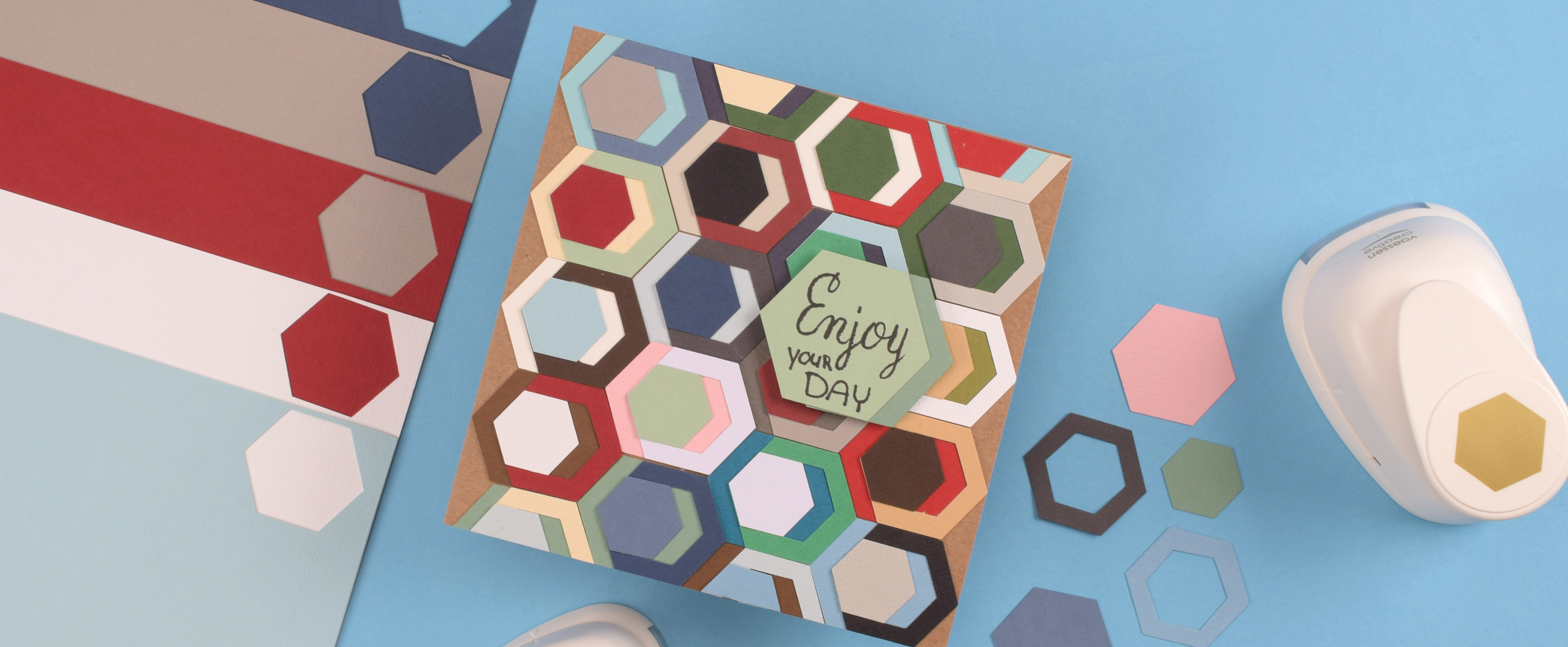Card with hexagon art made from linen cardstock
