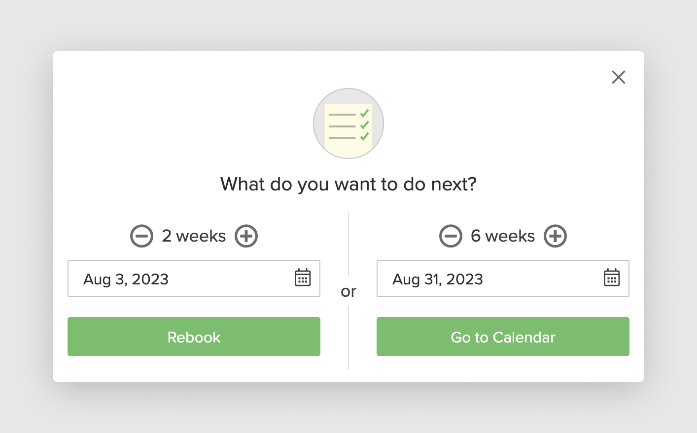 Changes to the What Do You Want to Do Next Popup