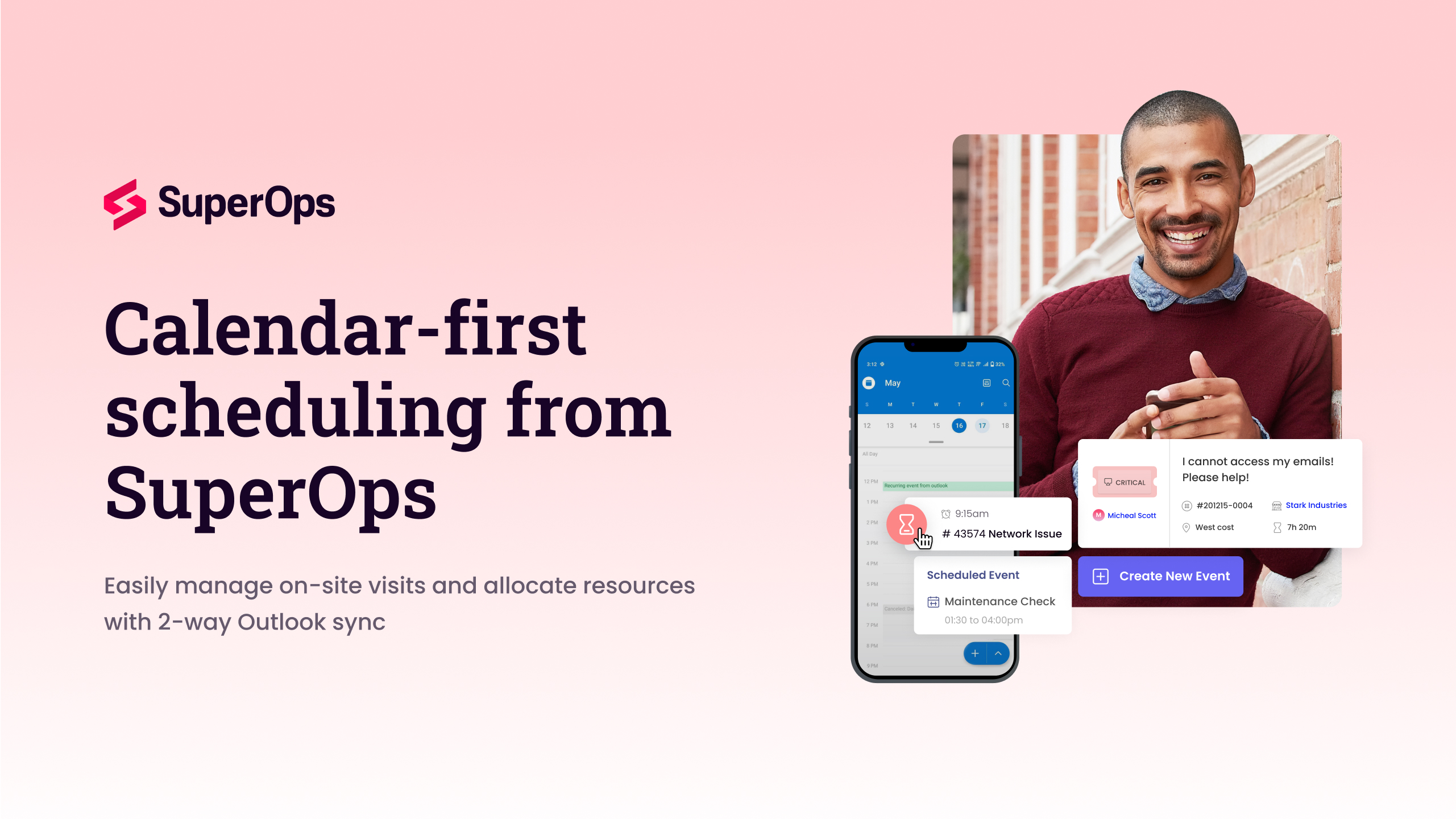 SuperOps Scheduling with 2-Way Outlook Sync