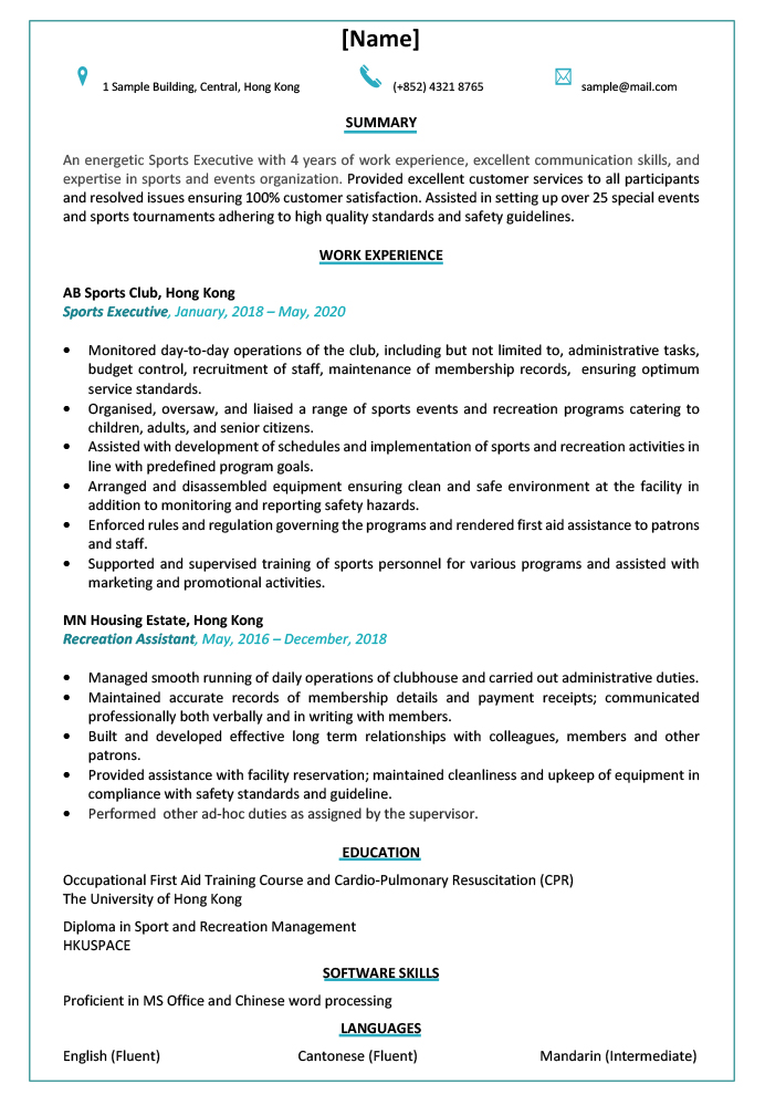 Resume & CV Writing Tips for Sports Executive (Sports & Recreation ...
