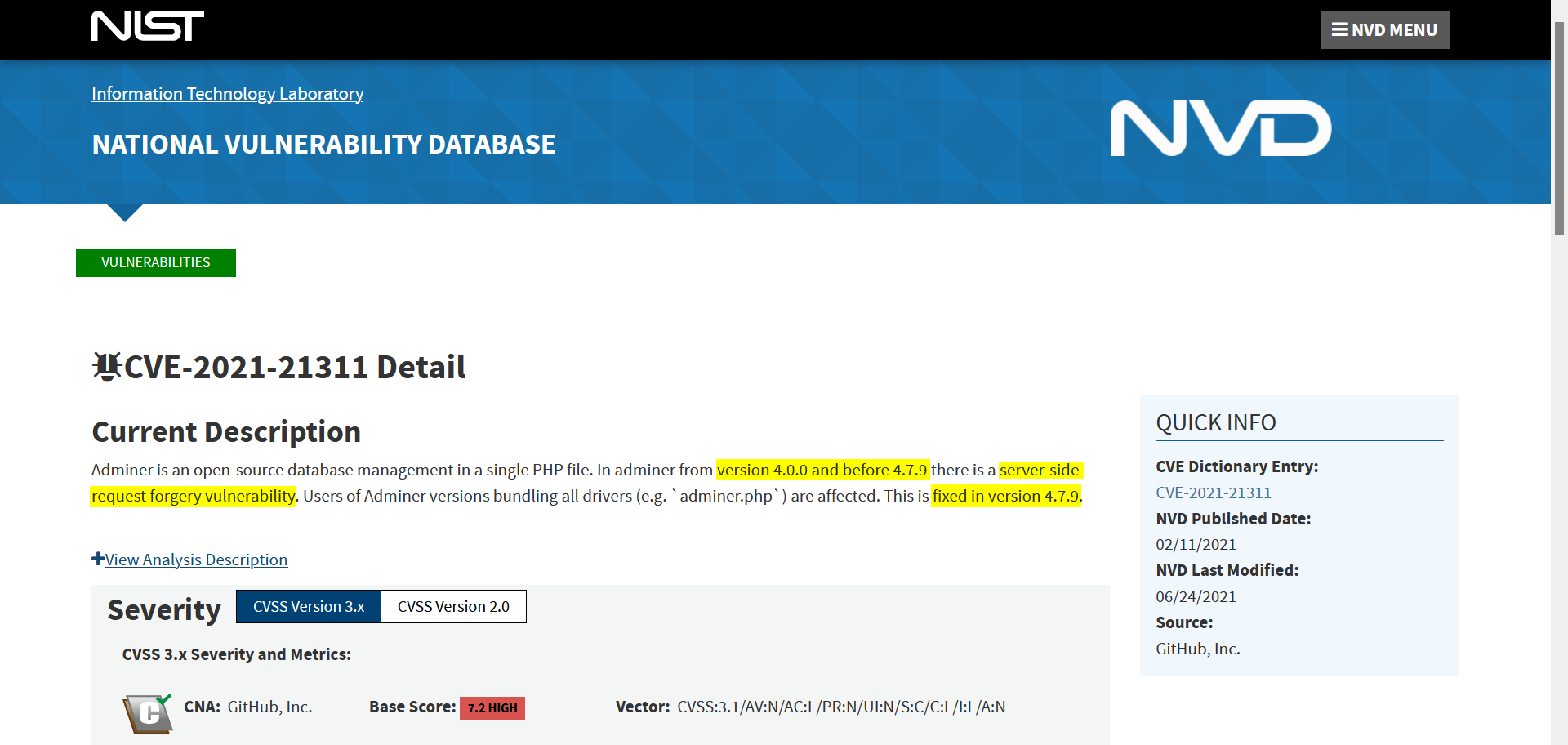 Adminer SSRF Vulnerability (CVE-2021–21311)