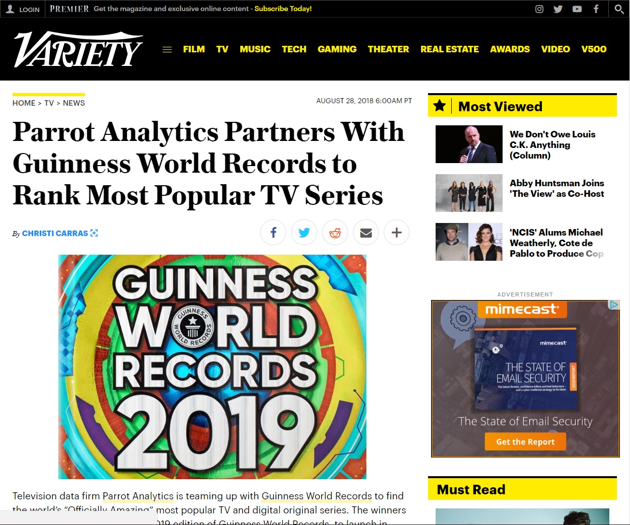 Parrot Analytics Partners With Guinness World Records to Rank Most Popular TV Series | Parrot ...