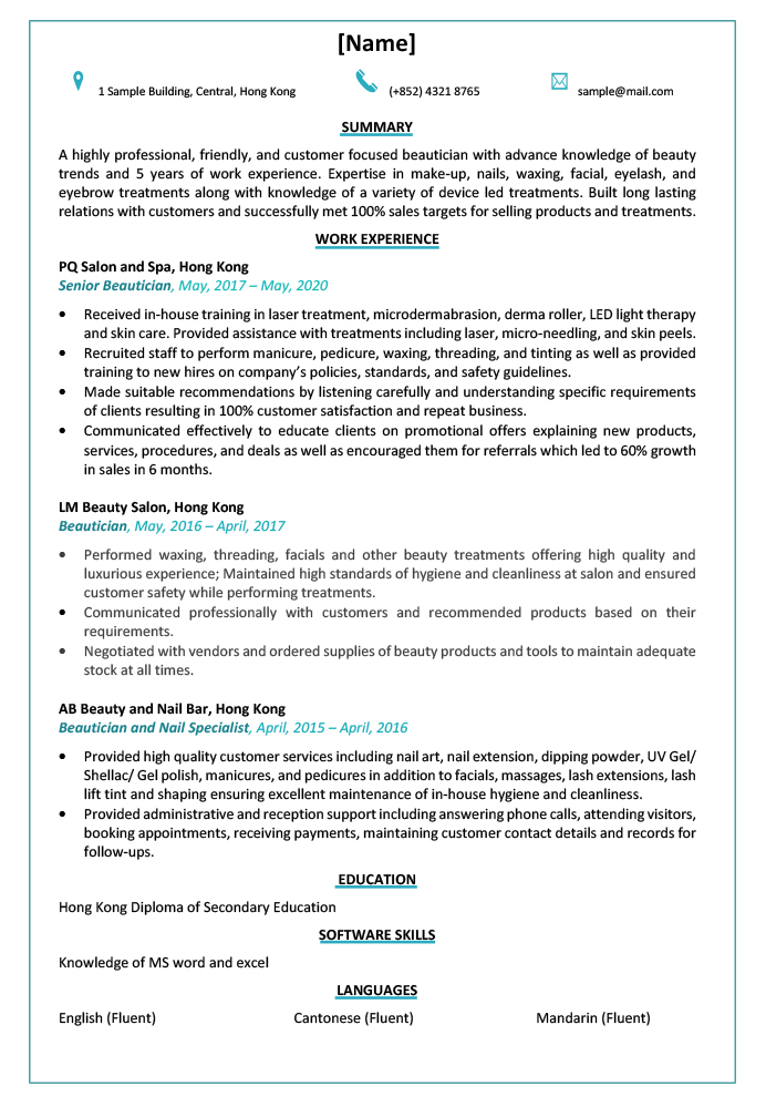 Resume & CV Writing Tips for Beautician (with sample) - Jobsdb Hong Kong
