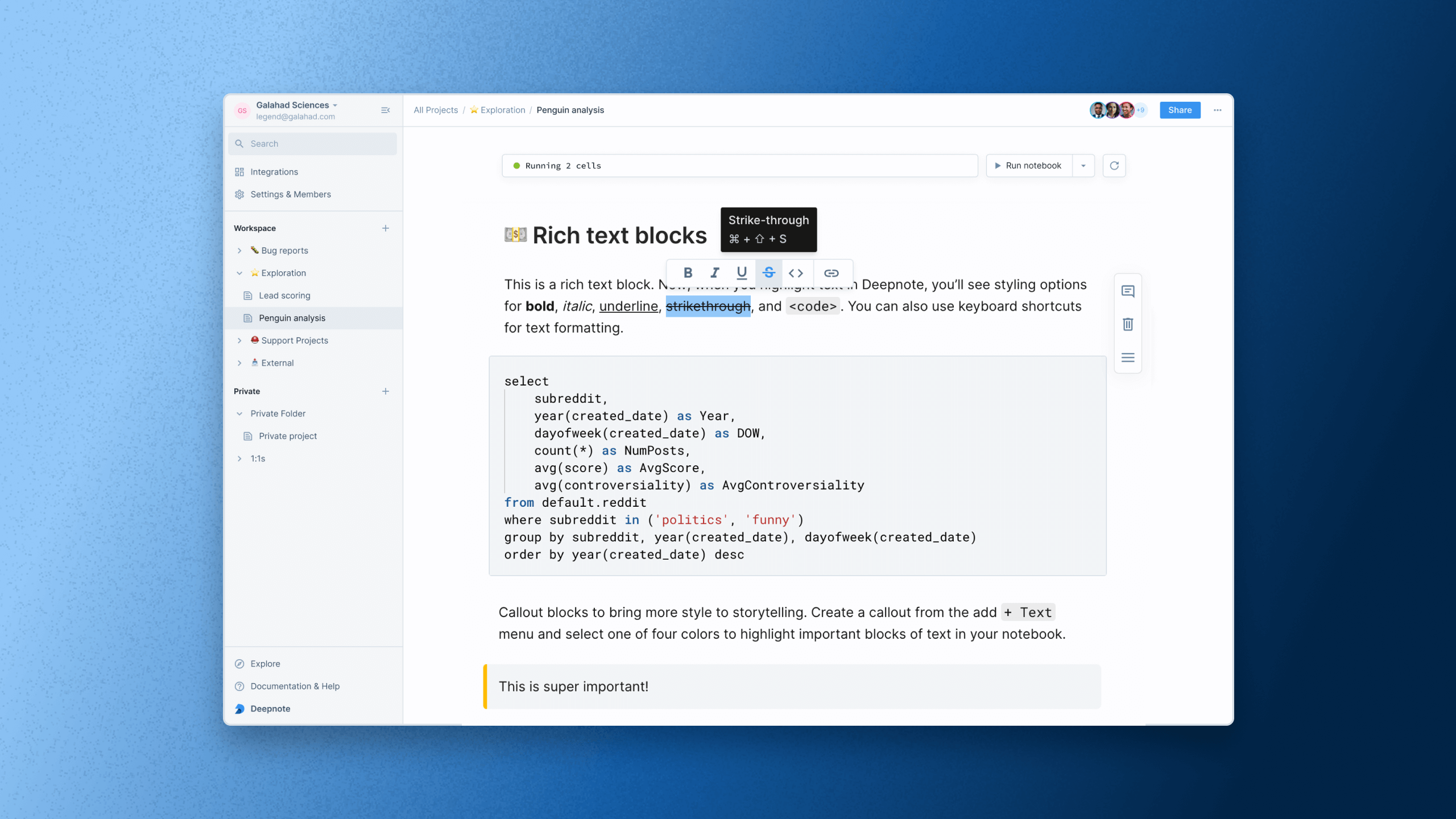 Bringing rich text to data notebooks