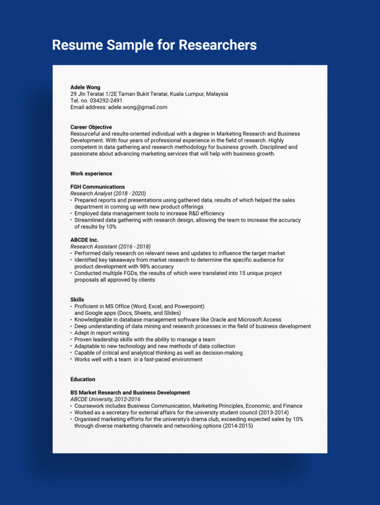 What To Include in Your Resume To Get Into Research and Development ...