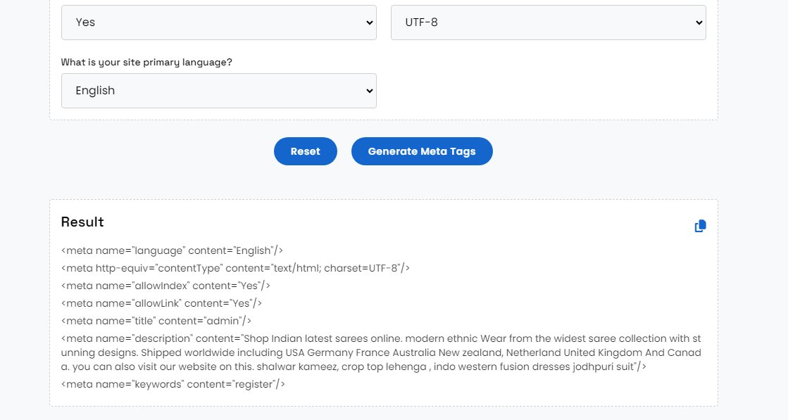 Free Meta Tag Generator