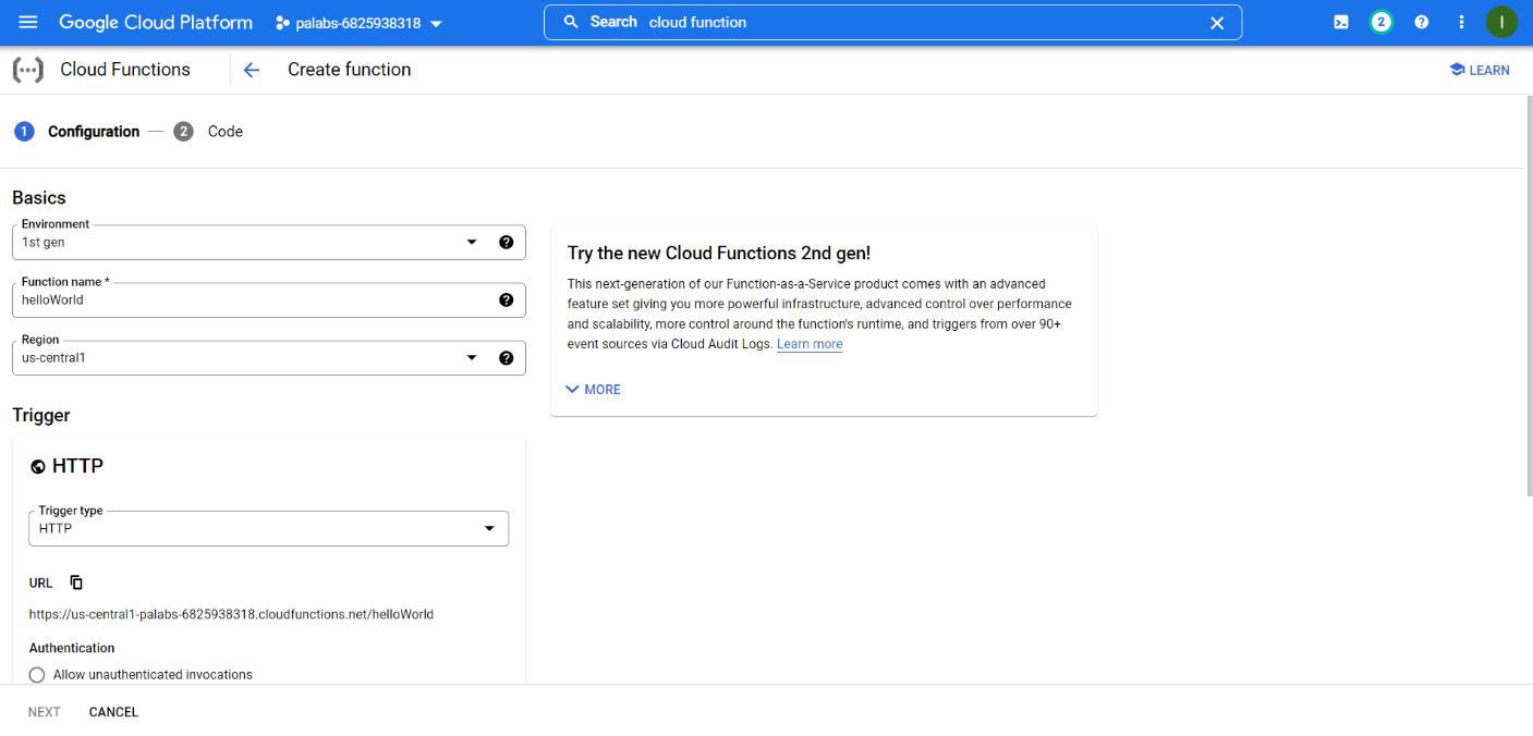 Create a Cloud Function using GCP Console Create a Cloud Function using GCP Console