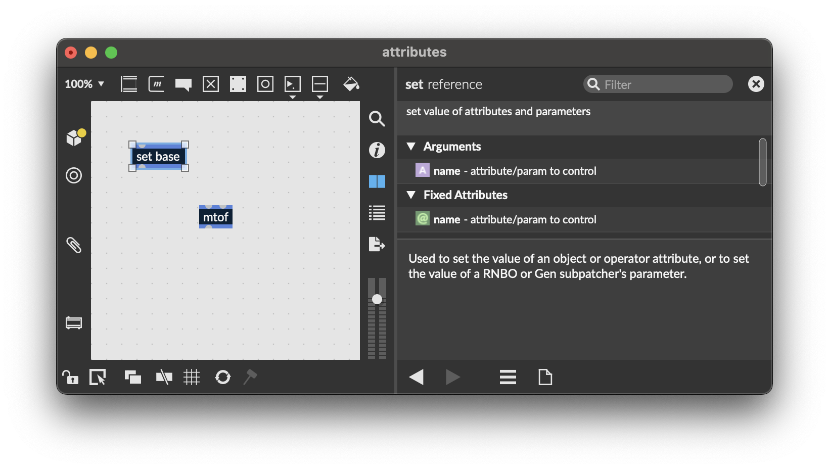 RNBO Patcher Right Toolbar | Cycling '74