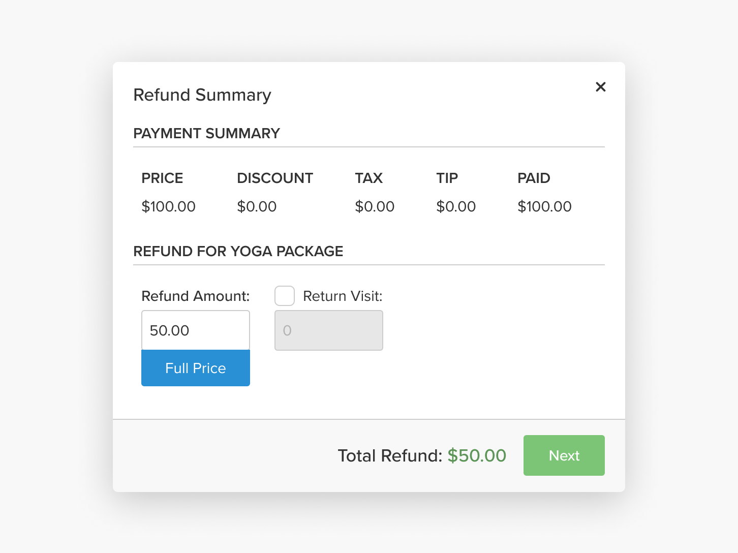 Refund a Partially Redeemed Package