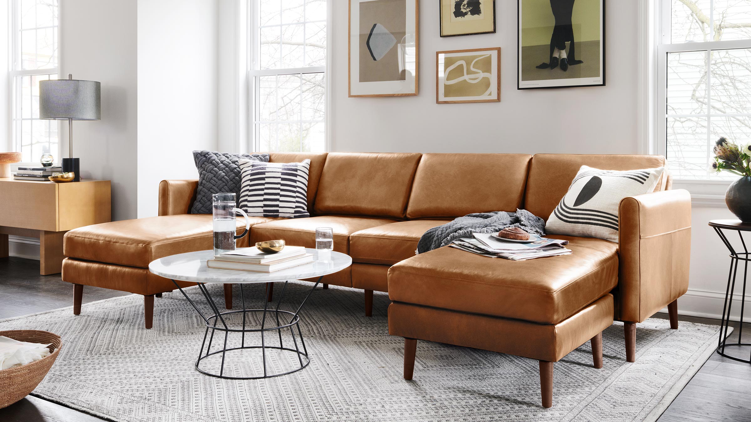 Burrow chestnut nomad club chair with ottoman store