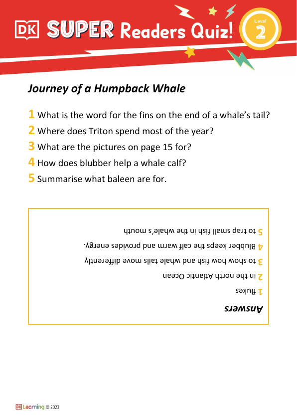Level 2 Journey of a Humpback Whale Comprehension Quiz