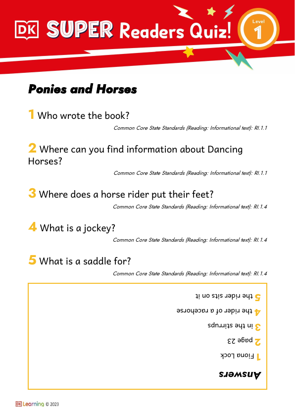 Level 1 Ponies and Horses Comprehension Quiz