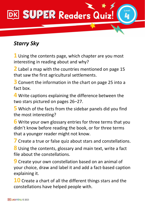 Level 4 Starry Sky Comprehension Quiz