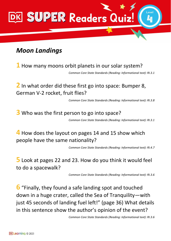 Level 4 Moon Landings Comprehension Quiz