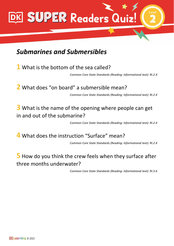 Level 2 Submarines and Submersibles Comprehension Quiz