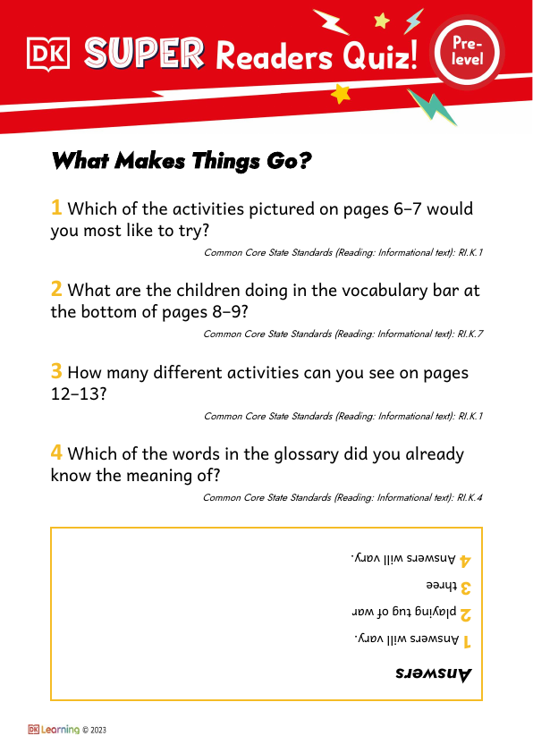 Pre-level What Makes Things Go? Comprehension Quiz