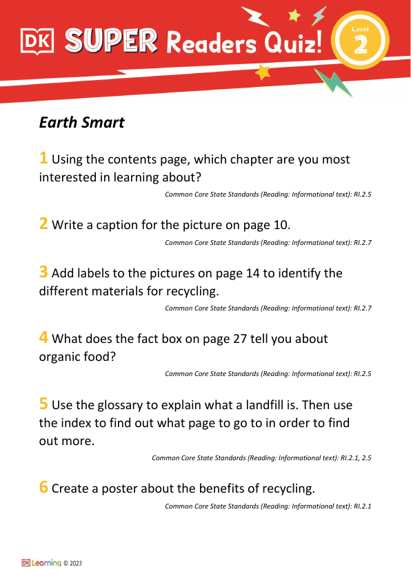 Level 2 Earth Smart Comprehension Quiz