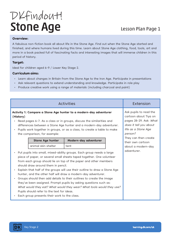 DKfindout! Stone Age Classroom Activities Plan