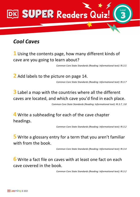 Level 3 Cool Caves Comprehension Quiz