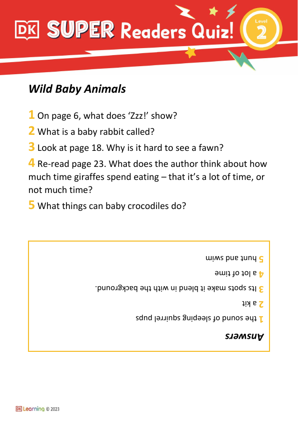 Level 2 Wild Baby Animals Comprehension Quiz