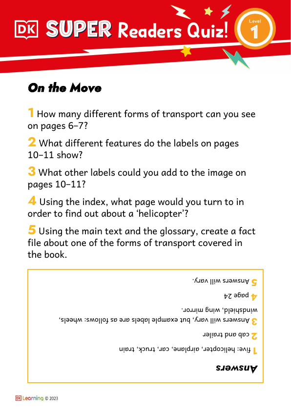 Level 1 On the Move Comprehension Quiz
