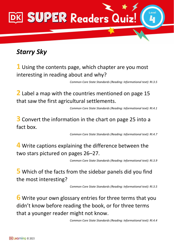 Level 4 Starry Sky Comprehension Quiz