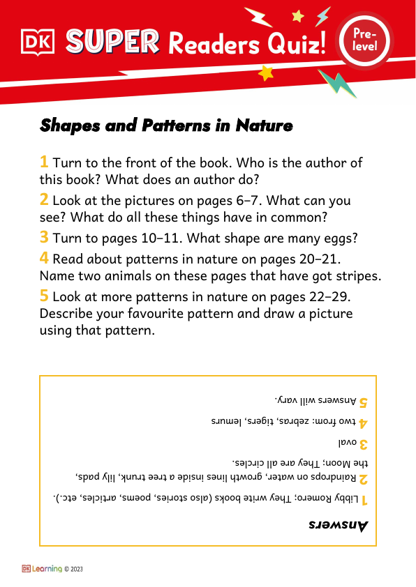 Pre-Level Shapes and Patterns in Nature Comprehension Quiz
