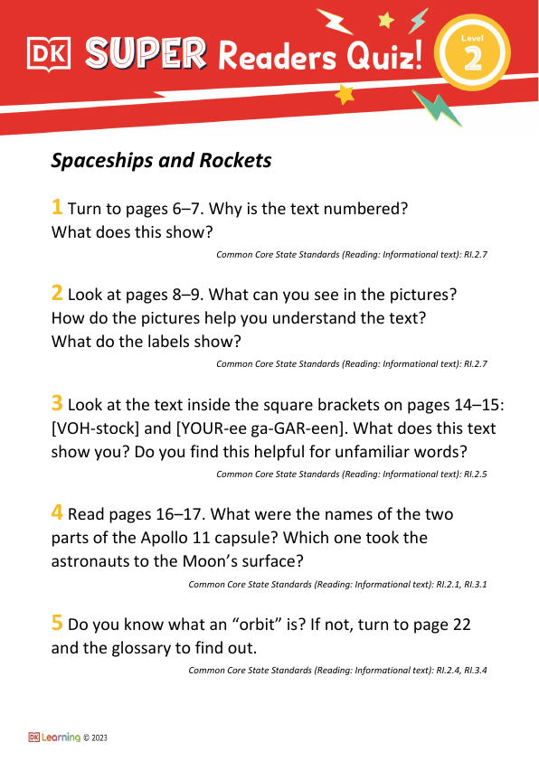 Level 2 Spaceships and Rockets Comprehension Quiz