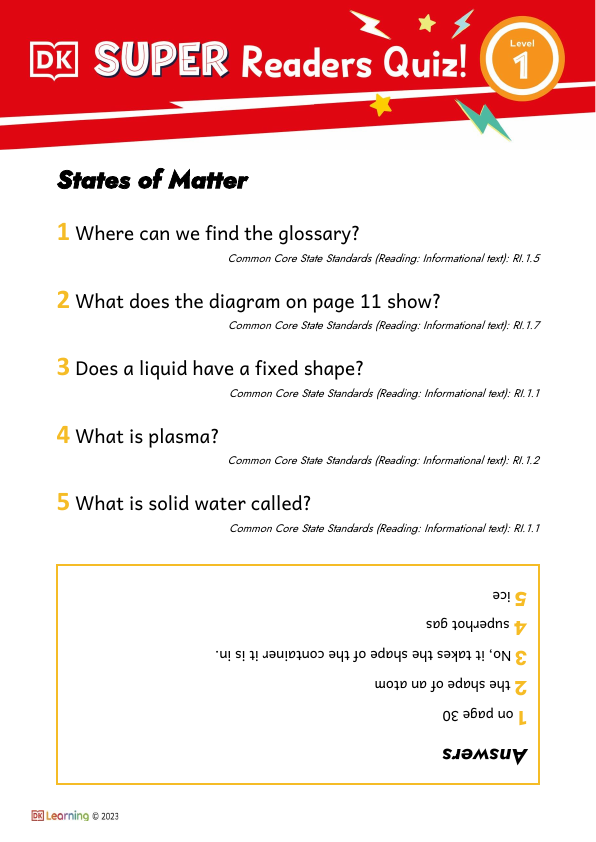 Level 1 States of Matter Comprehension Quiz