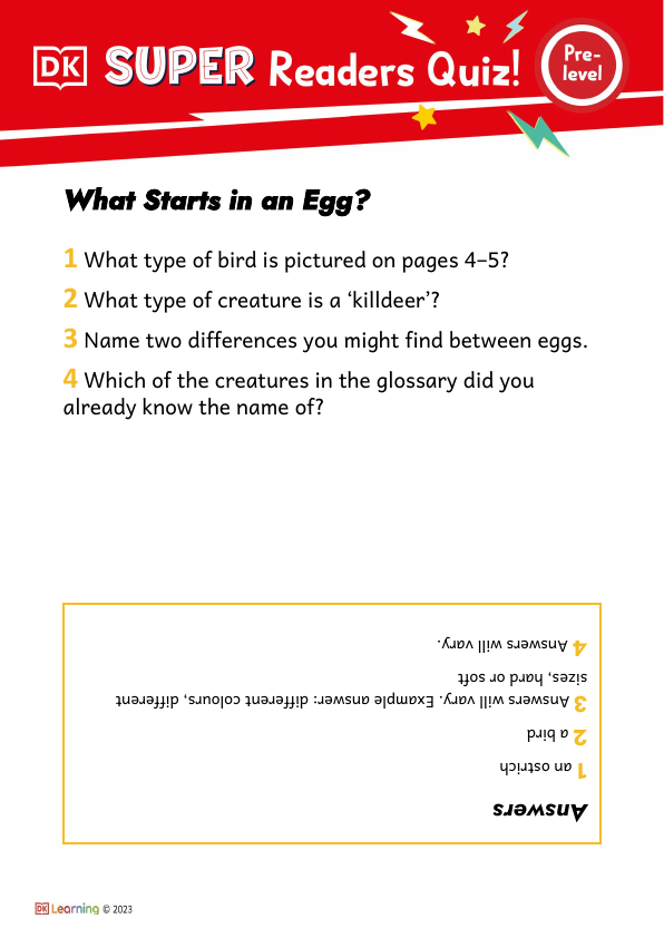 Pre-Level What Starts in an Egg Comprehension Quiz