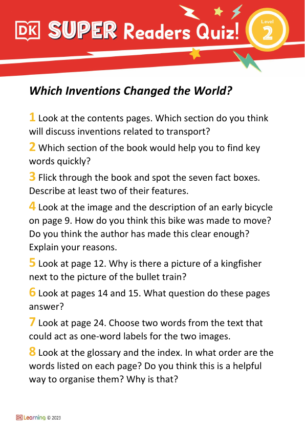 Level 2 Which Inventions Changed the World? Comprehension Quiz