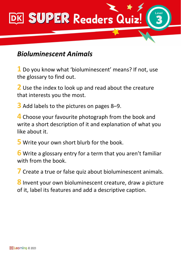 Level 3 Bioluminescent Animals Comprehension Quiz