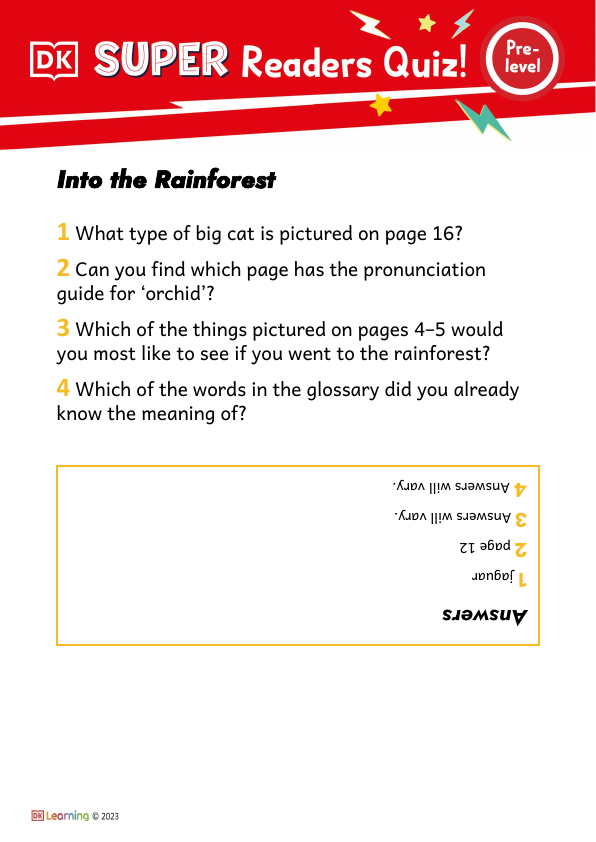 Pre-level Into the Rainforest Comprehension Quiz