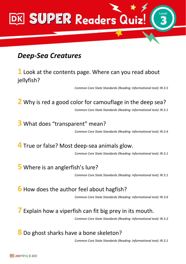 Level 3 Deep-Sea Creatures Comprehension Quiz
