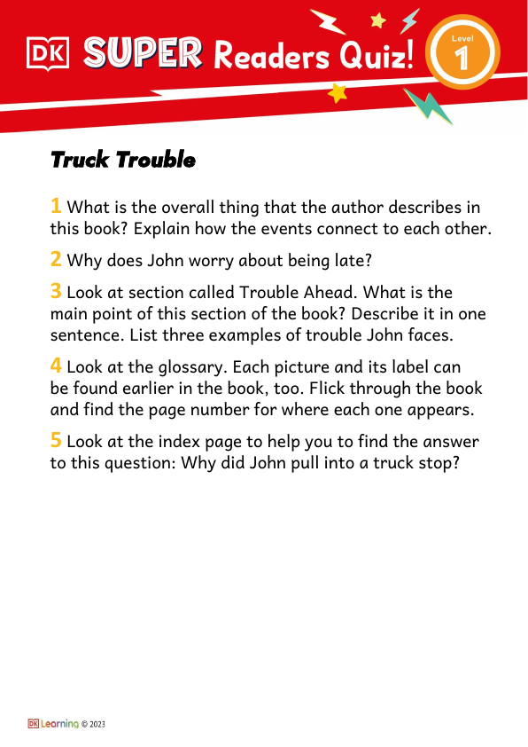 Level 1 Truck Trouble Comprehension Quiz