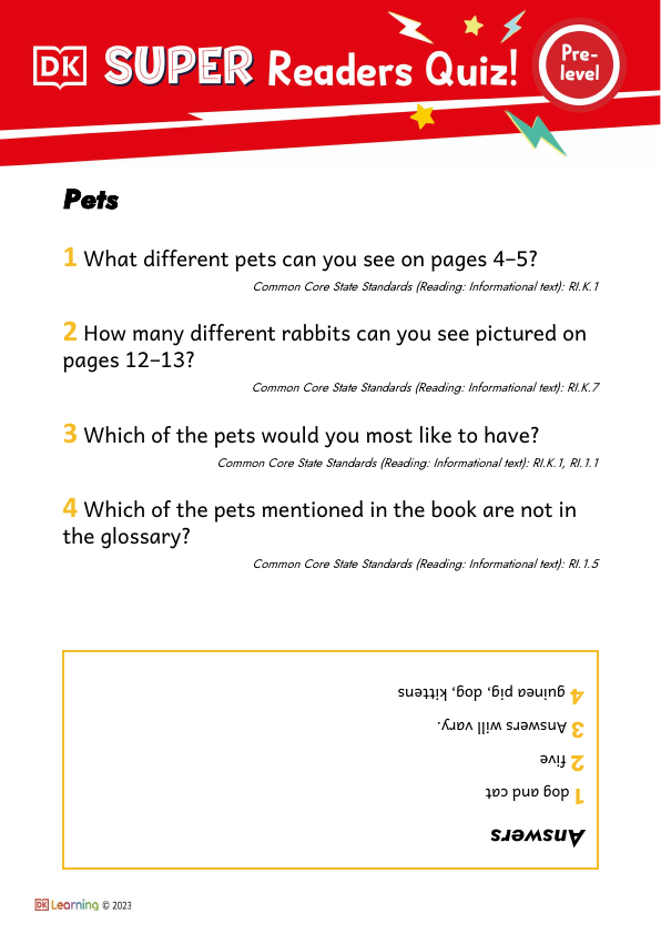 Pre-level Pets Comprehension Quiz