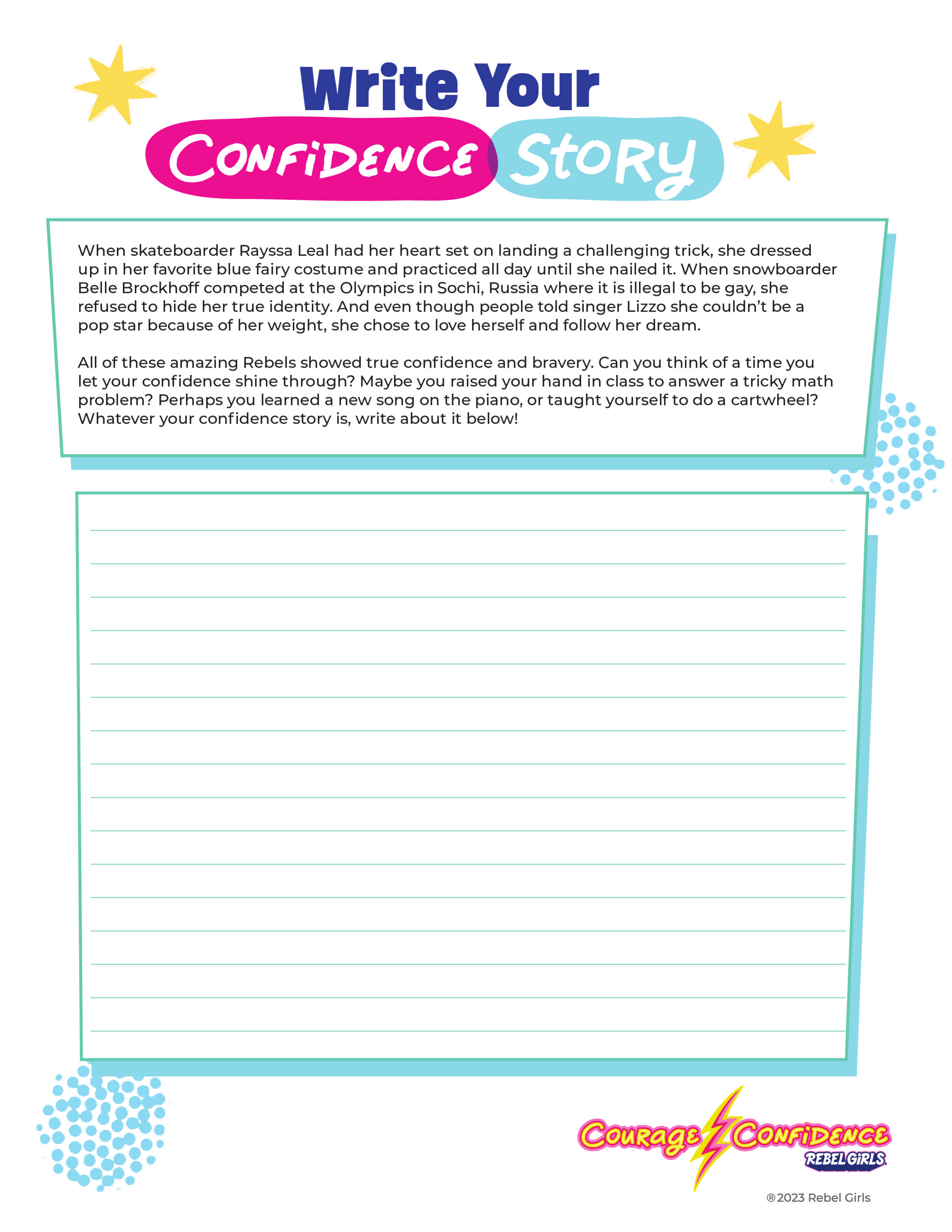 Rebel Girls Write Your Confidence Story Activity Sheet