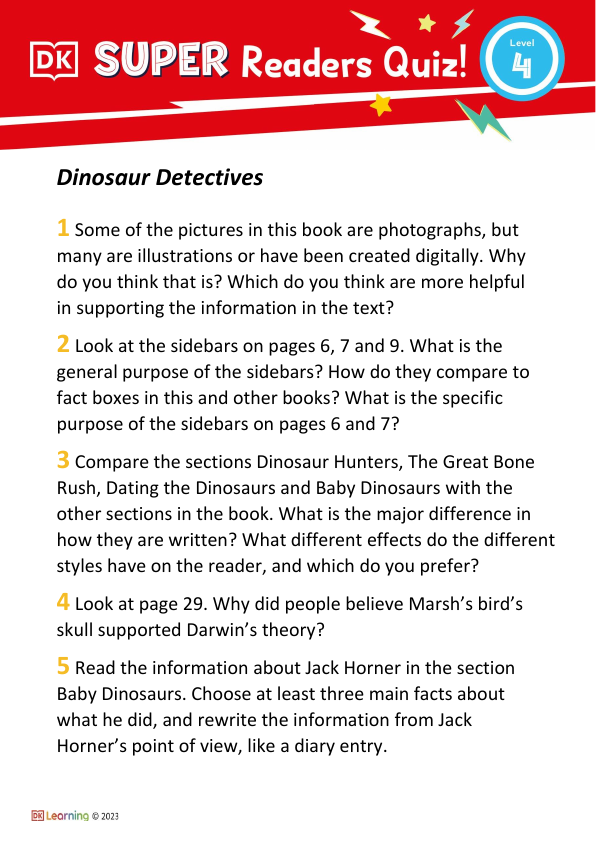 Level 4 Dinosaur Detectives Comprehension Quiz