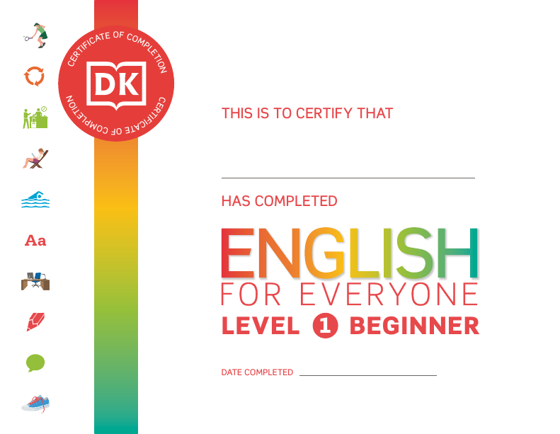 English for Everyone Certificate of Completion - Level 1 Beginner