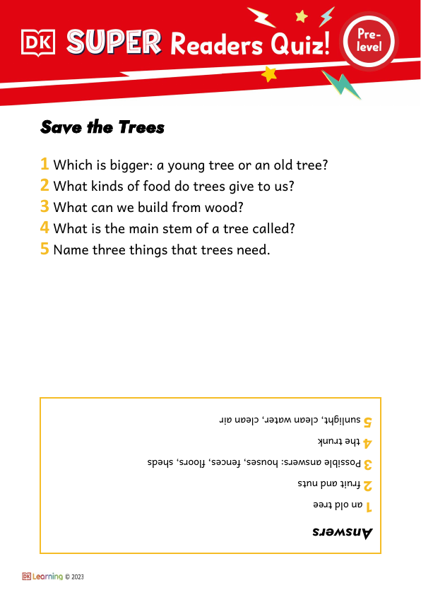 Pre-Level Save the Trees Comprehension Quiz