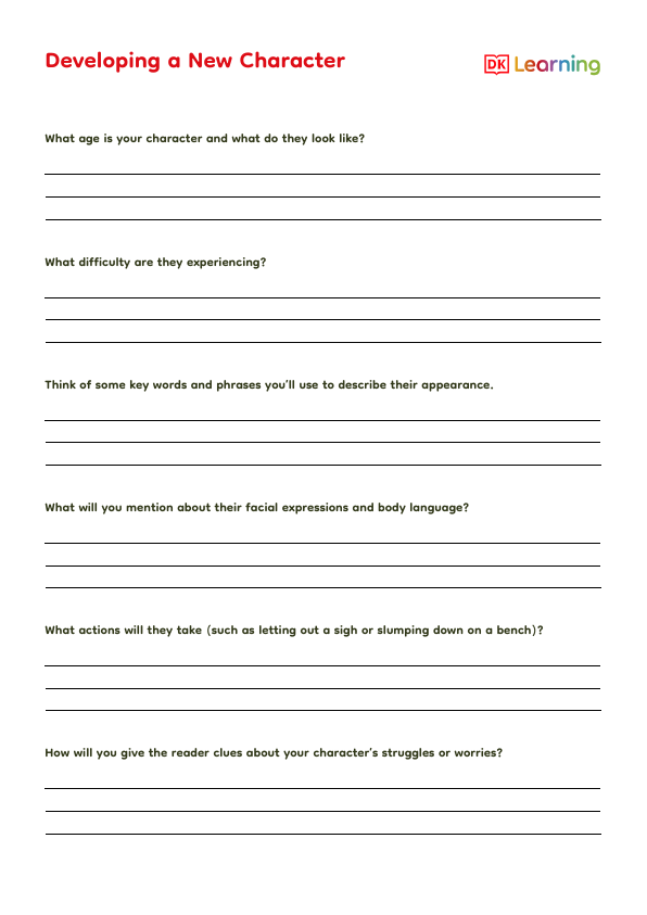 Developing a New Character Activity Sheet
