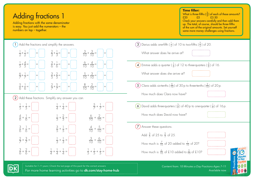 Maths: Adding Fractions Activity Pack